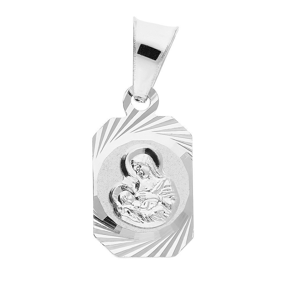 Medalik srebrny Matka Boska Karmiąca w ścinanym prostokącie MV MD385 ...