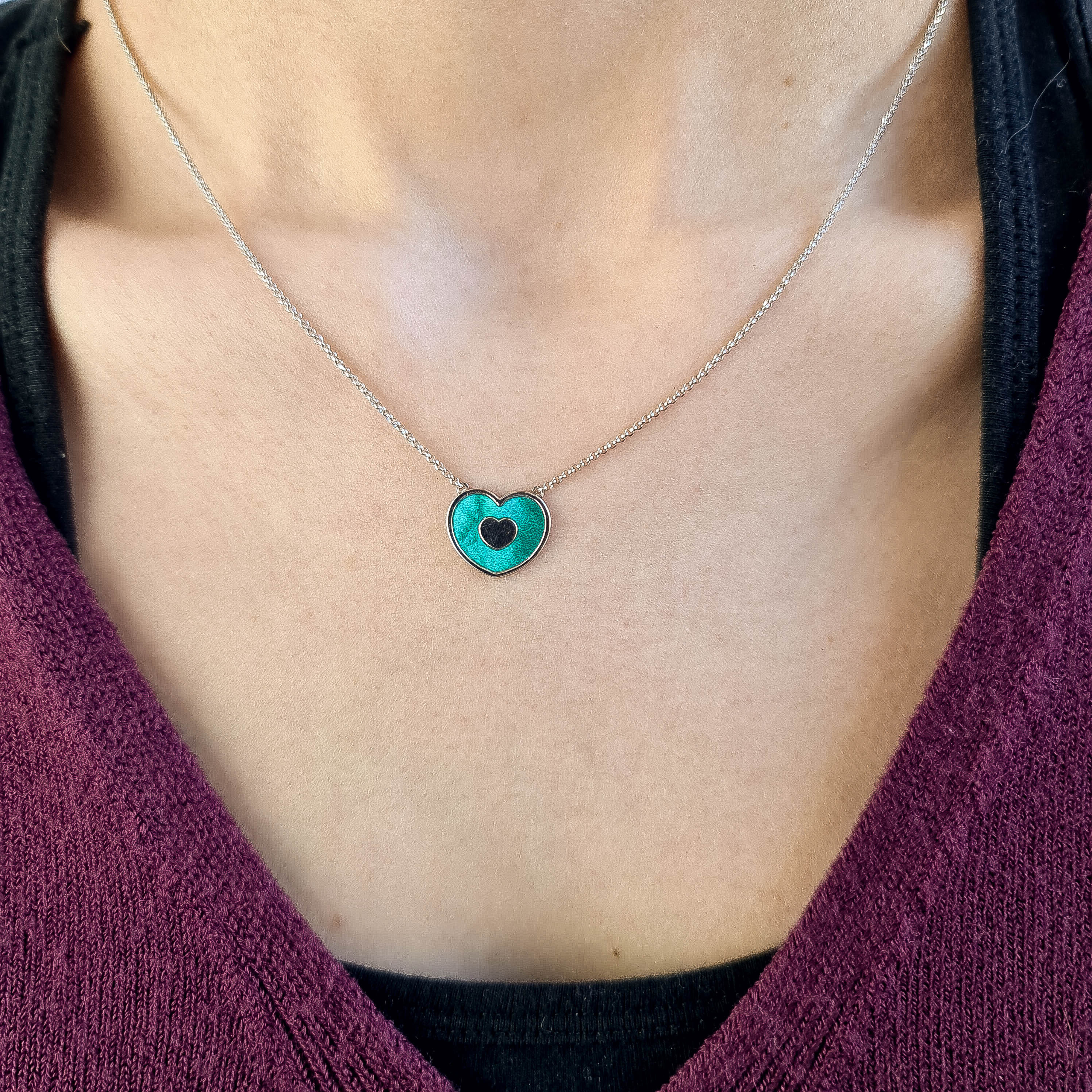 Naszyjnik srebrny serce z zieloną masą perłową/rolo TA CLT9706 ROD ...