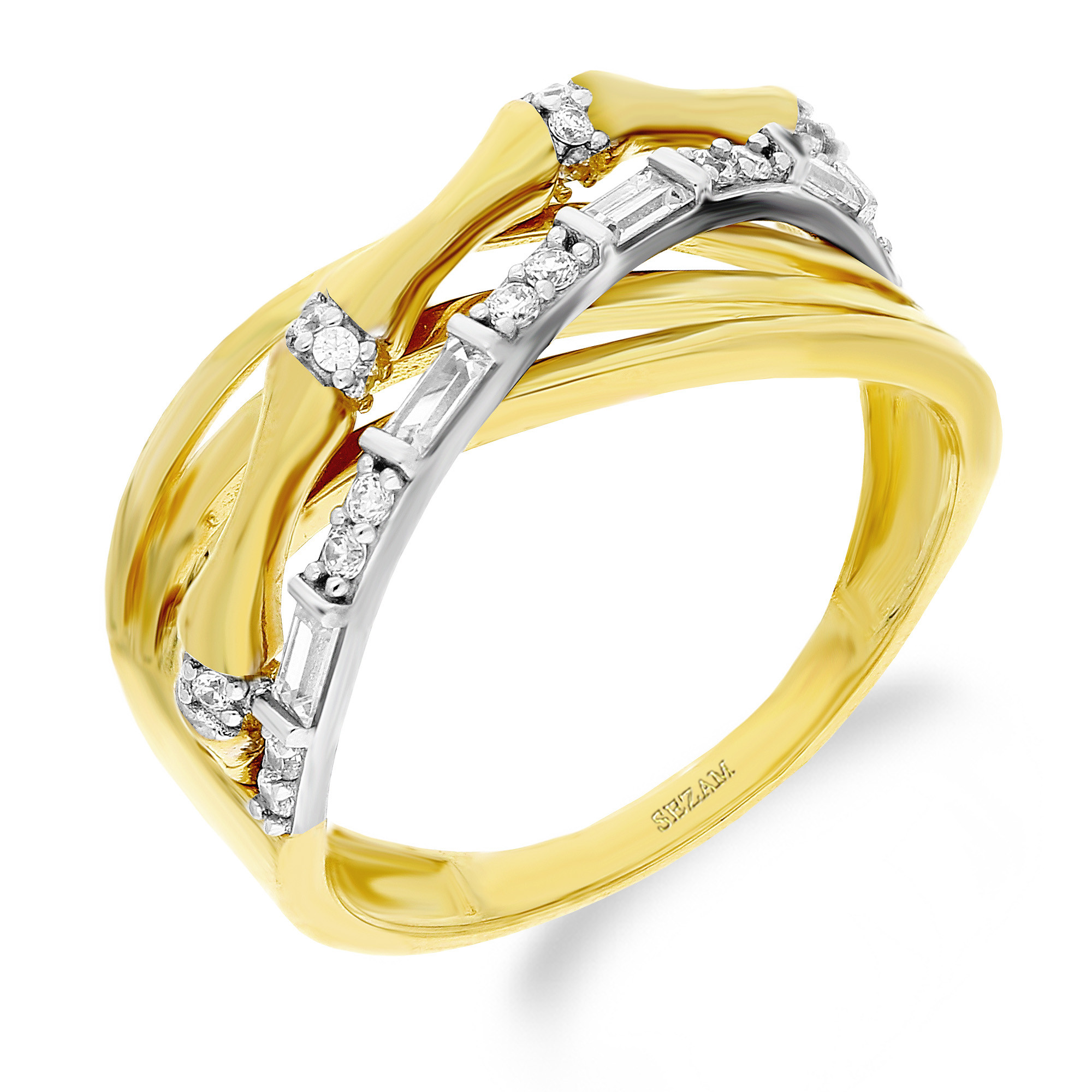 Pierścionek złoty fale z cyrkoniami i bagiety AR ICR205650-YW-FCZ próba ...