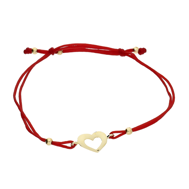 Bransoleta złota serce wycięte w sercu na czerwonym sznurku AU LP 34U25 ...