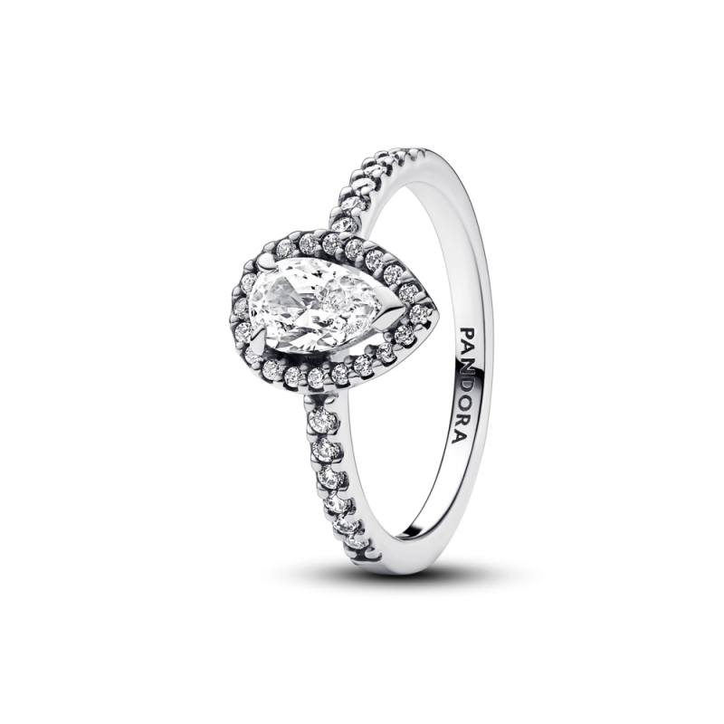 Pierścionek Pandora ze lśniącym kamieniem w kształcie łezki w ...