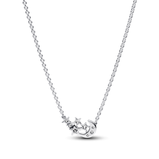 Krótki naszyjnik Pandora z lśniącym motywem księżyca i gwiazdy ...