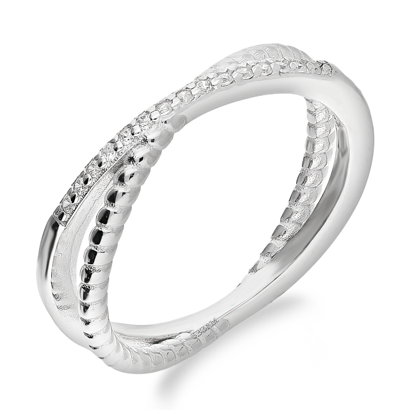 Pierścionek srebrny plecionka z białymi cyrkoniami AT711 próba 925 ...