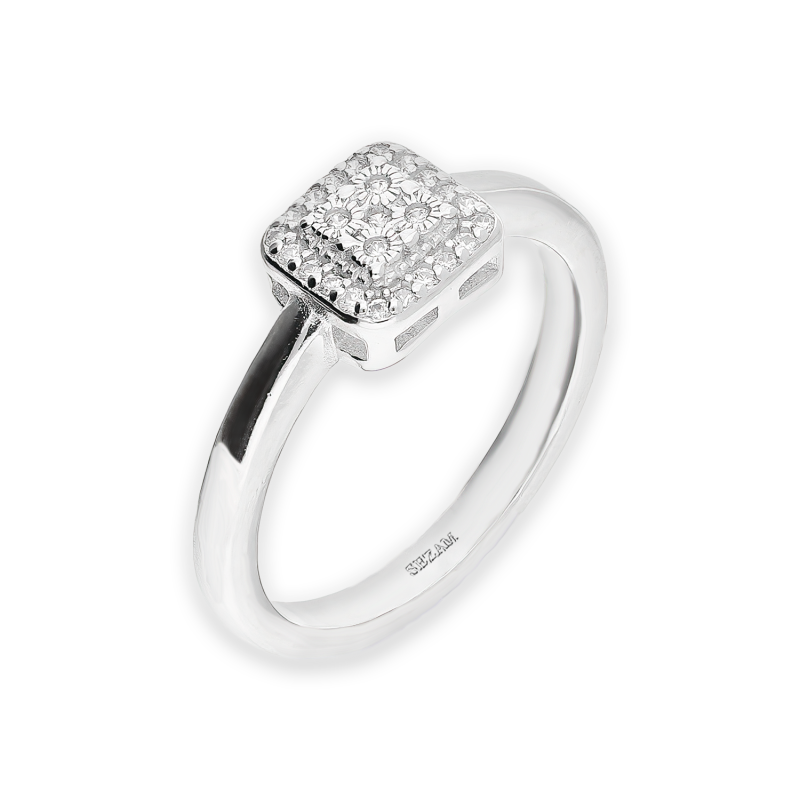 Pierścionek srebrny kwadrat z białymi cyrkoniami AT796 próba 925 - Sklep Jubilerski Sezam